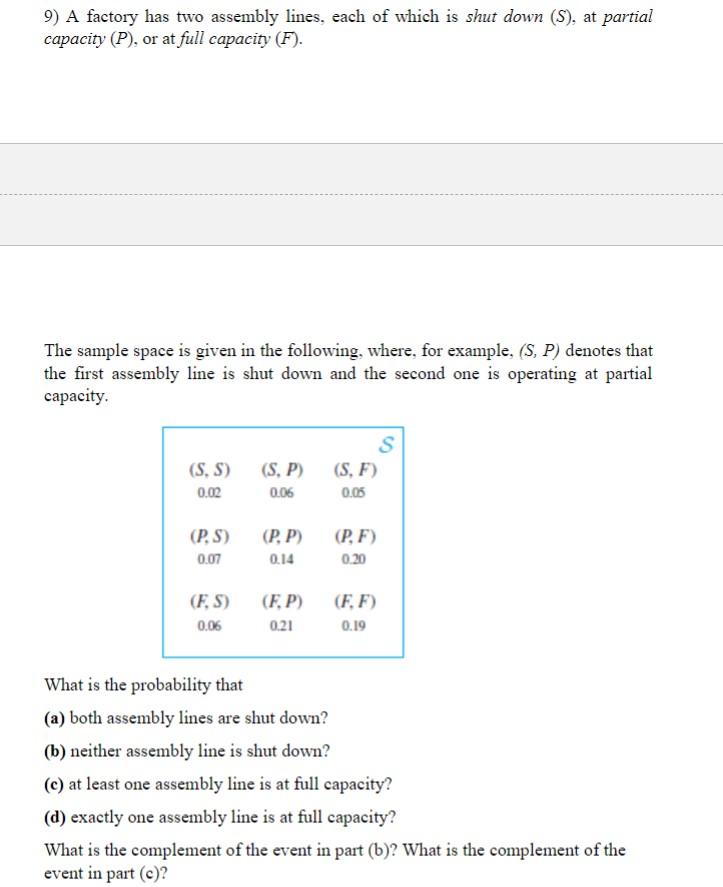 Solved 9) A factory has two assembly lines, each of which is | Chegg.com