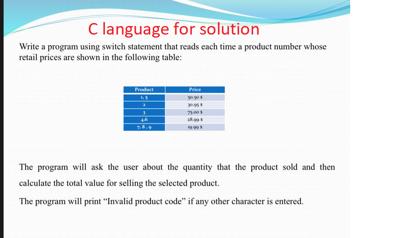 Solved C Language For Solution Write A Program Using Switch 4836