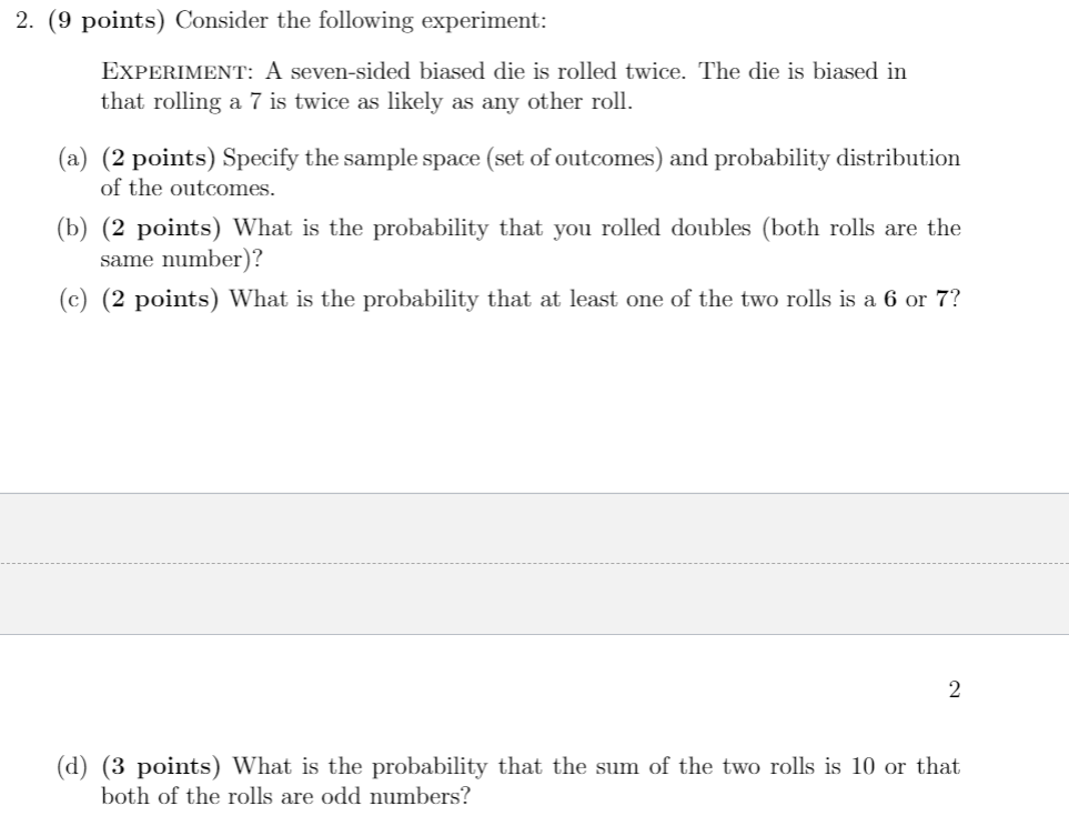 Solved 2. (9 points) Consider the following experiment: | Chegg.com