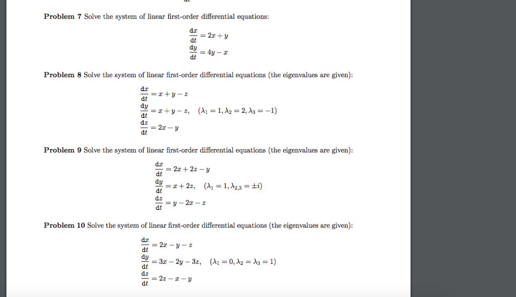 Solved Problem 7 Solve The System Of Linear First Order