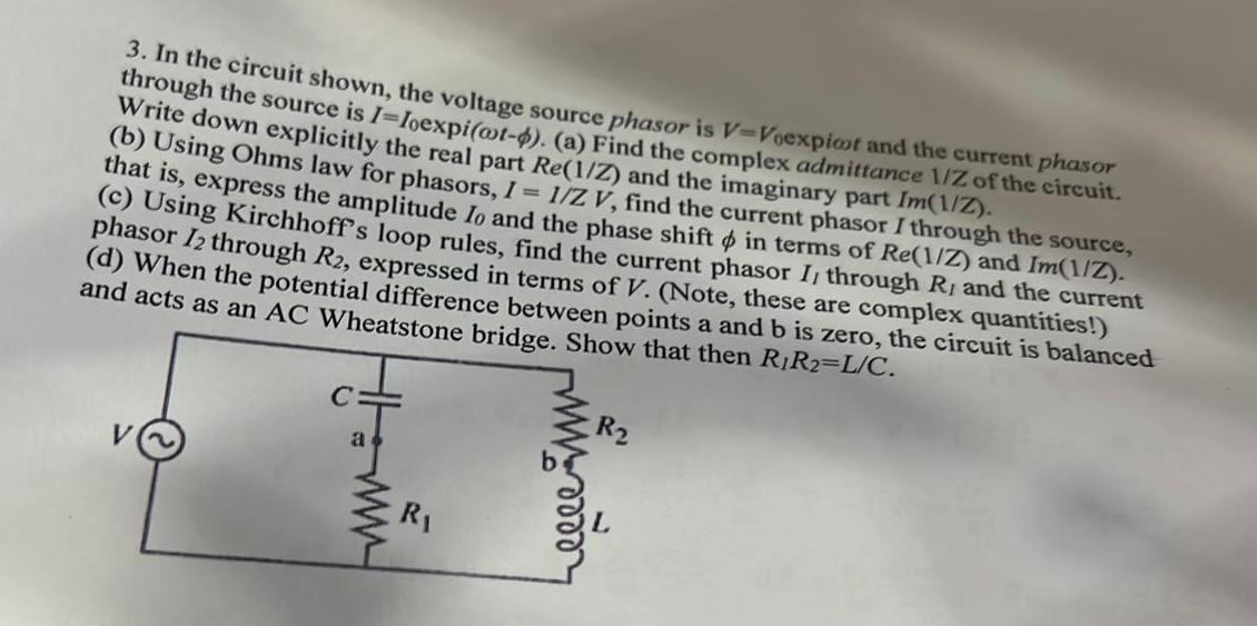 Solved 3. In the circuit shown, the voltage source phasor is | Chegg.com
