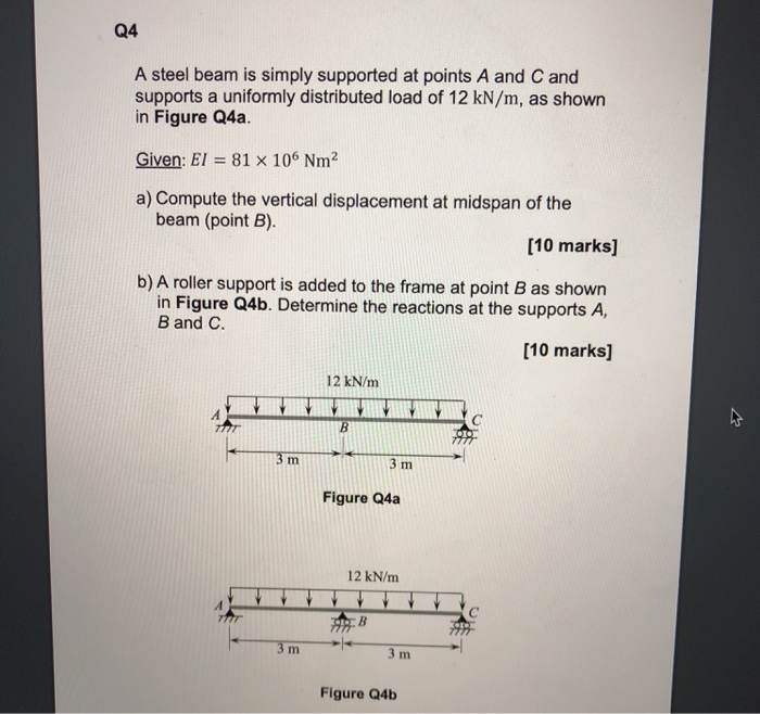 Solved Q4 A steel beam is simply supported at points A and C | Chegg.com