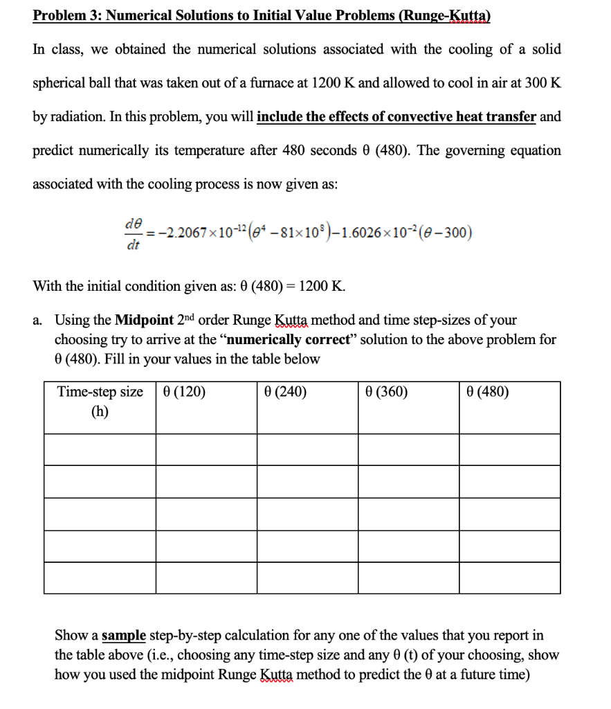 Problem 3: Numerical Solutions to Initial Value | Chegg.com