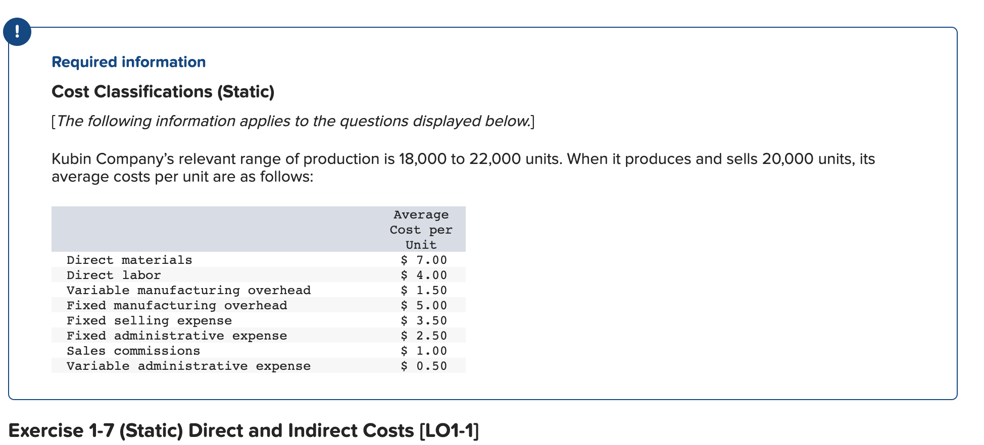 Solved Required information Cost Classifications (Static) | Chegg.com