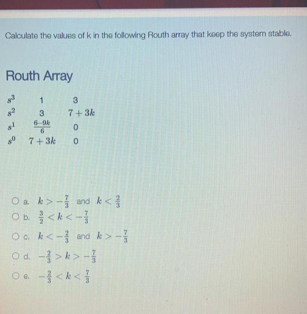 Solved Calculate The Values Of K In The Following Routh 0598