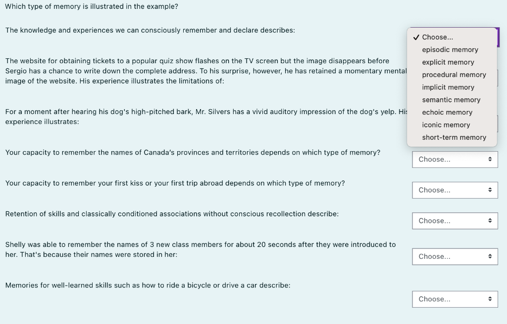 Solved Which type of memory is illustrated in the example? | Chegg.com