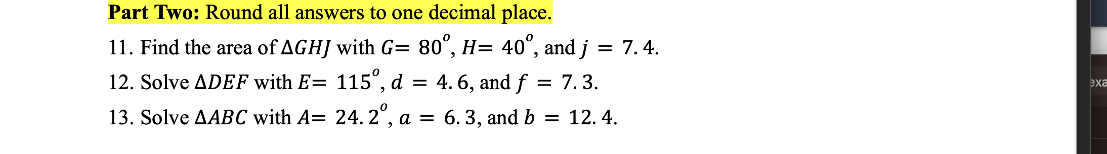 Part Two: Round all answers to ﻿one decimal | Chegg.com