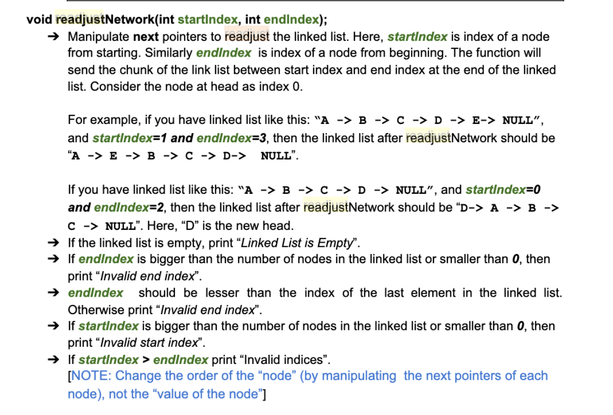 Solved void readjustNetwork(int startIndex, int endIndex); → | Chegg.com