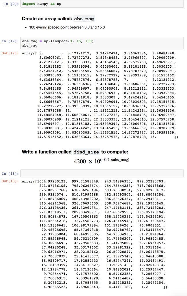 Solved In [0] import numpy as np Create an array called: | Chegg.com