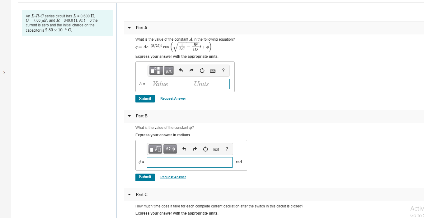 Solved An L-R-C series circuit has L = 0.600 H, C = 7.00 pF, | Chegg.com
