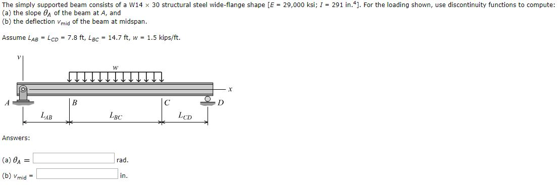 Solved The simply supported beam consists of a W14 x 30 | Chegg.com