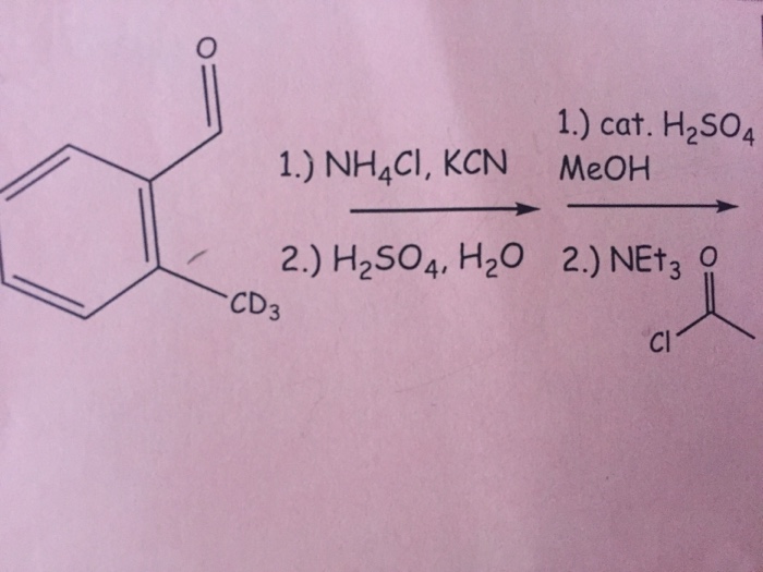 Solved 1.) cat. H2SO4 MeOH 1.) NH4CI, KCN 2.) H2SO4, H2O 2.) | Chegg.com