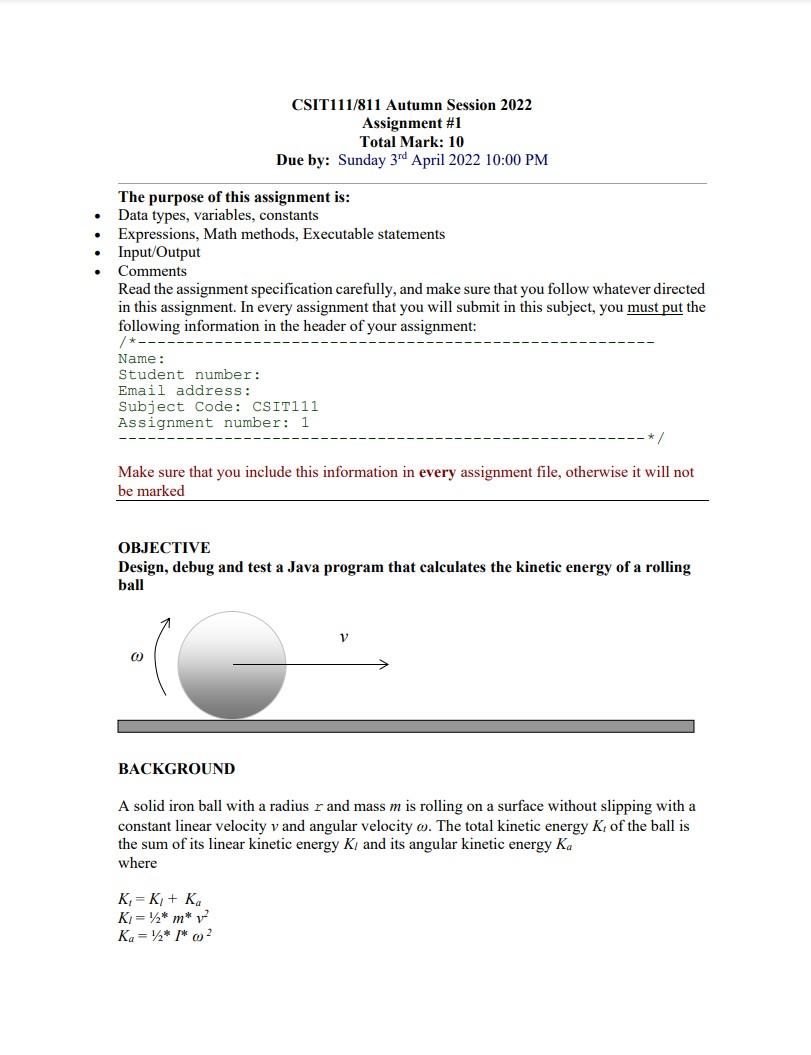 Solved . . CSIT111/811 Autumn Session 2022 Assignment #1 | Chegg.com