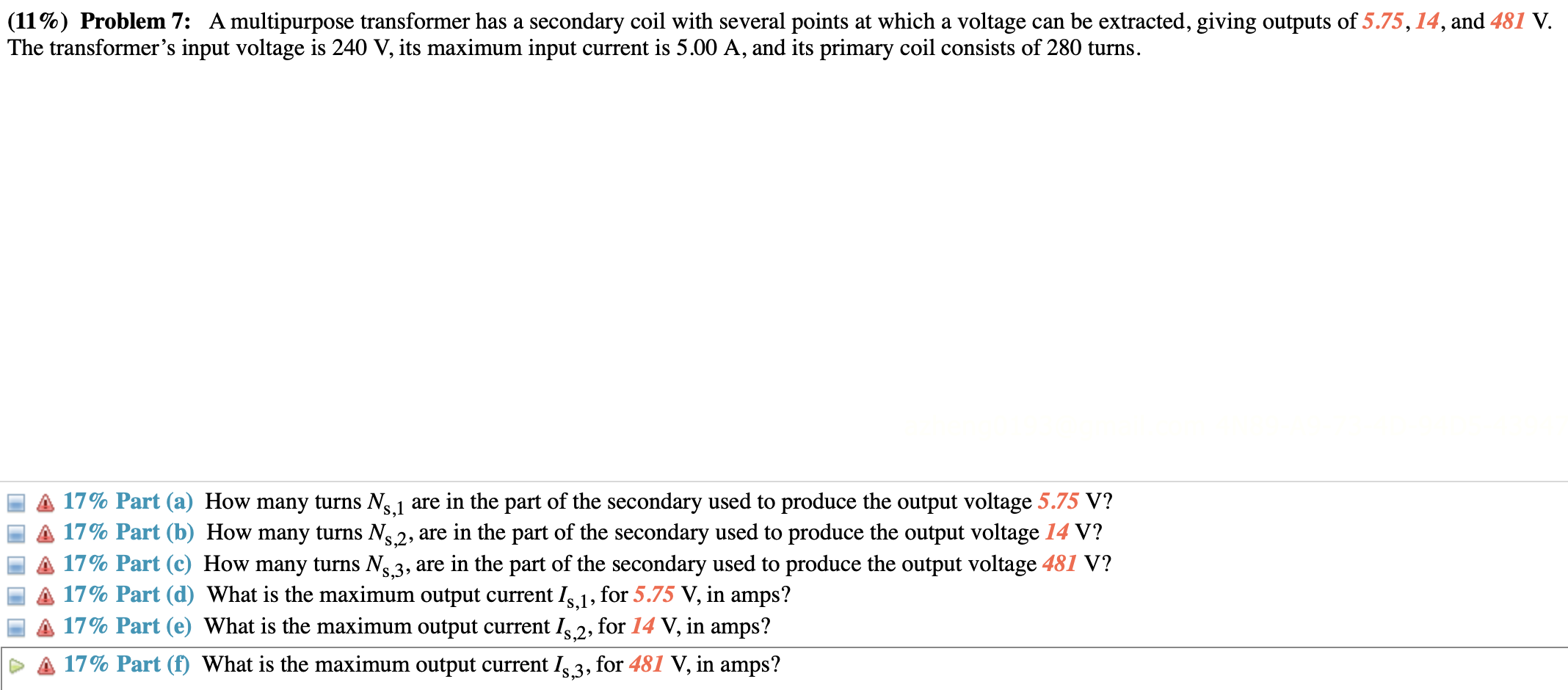 Solved (11%) ﻿Problem 7: A multipurpose transformer has a | Chegg.com