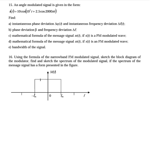 Solved 15. An angle modulated signal is given in the form: | Chegg.com