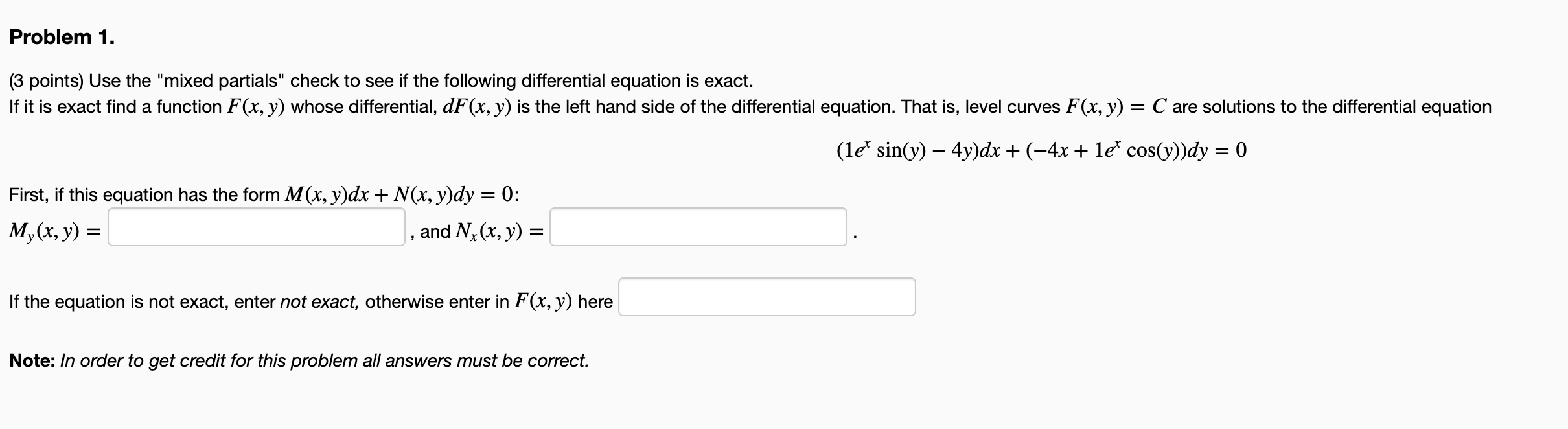 Solved Problem 1. (3 points) Use the "mixed partials" check | Chegg.com