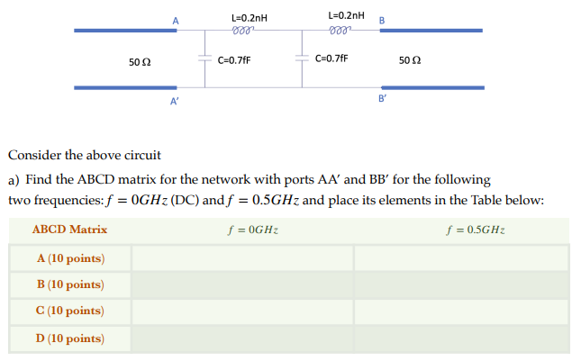 Consider the above circuit a) Find the ABCD matrix | Chegg.com