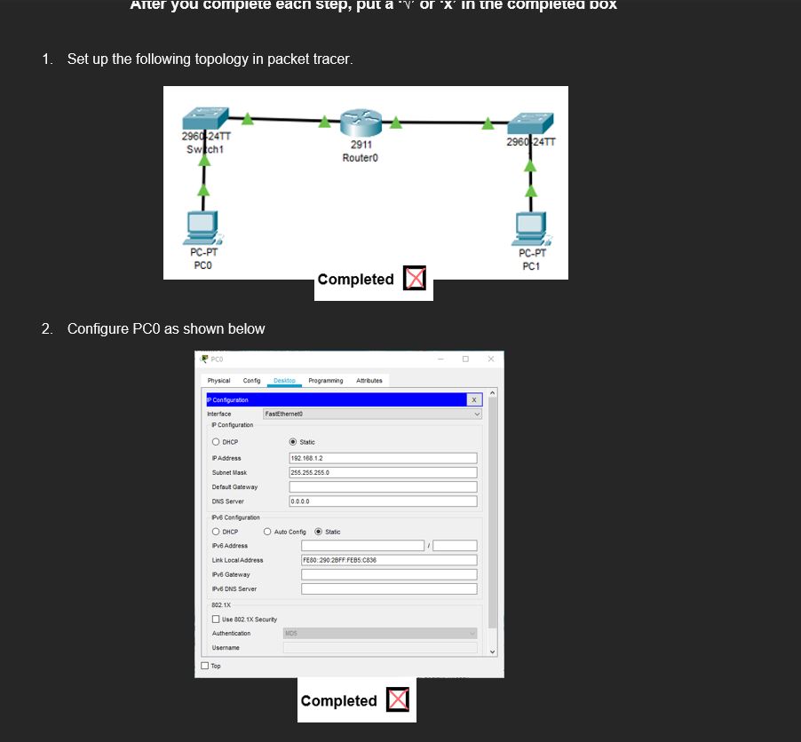 Solved 1. Set up the following topology in packet | Chegg.com