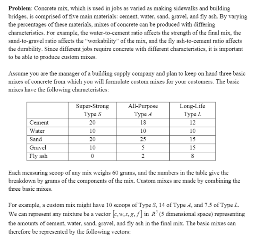 Solved Problem: Concrete mix, which is used in jobs as | Chegg.com