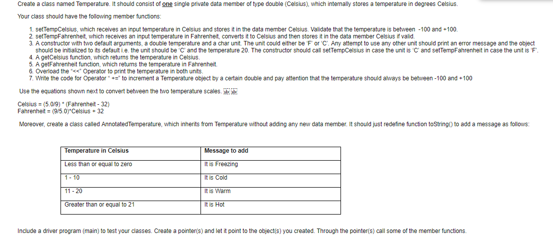Solved Create a class named Temperature. It should consist | Chegg.com