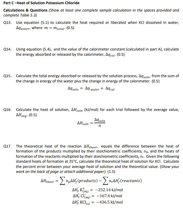 EXPERIMENT 5 Thermochemistry – The Specific Heat of a | Chegg.com