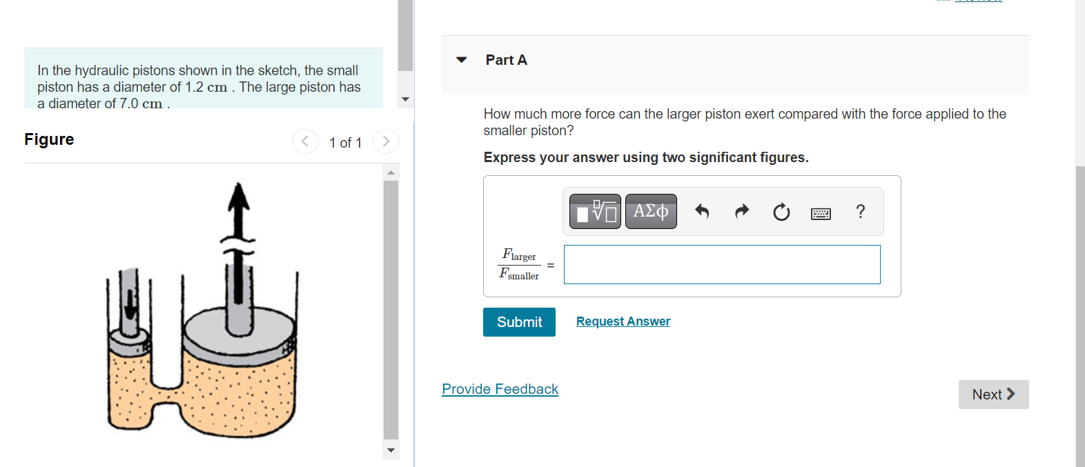 Solved In the hydraulic pistons shown in the sketch, the | Chegg.com