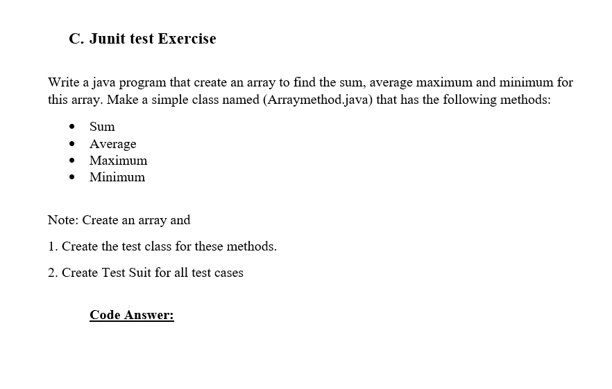 Solved C Junit Test Exercise Write A Java Program That 0423