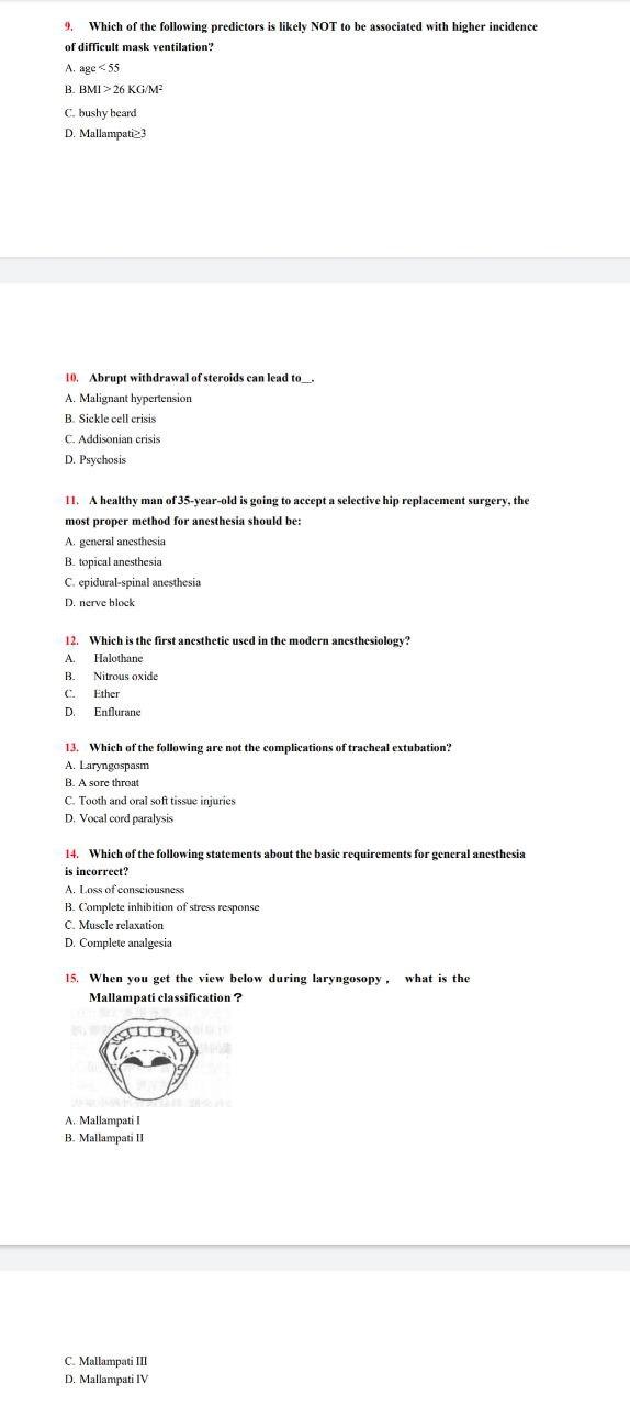 Solved These Mcqs are from Anesthesia Subject from MBBS, | Chegg.com