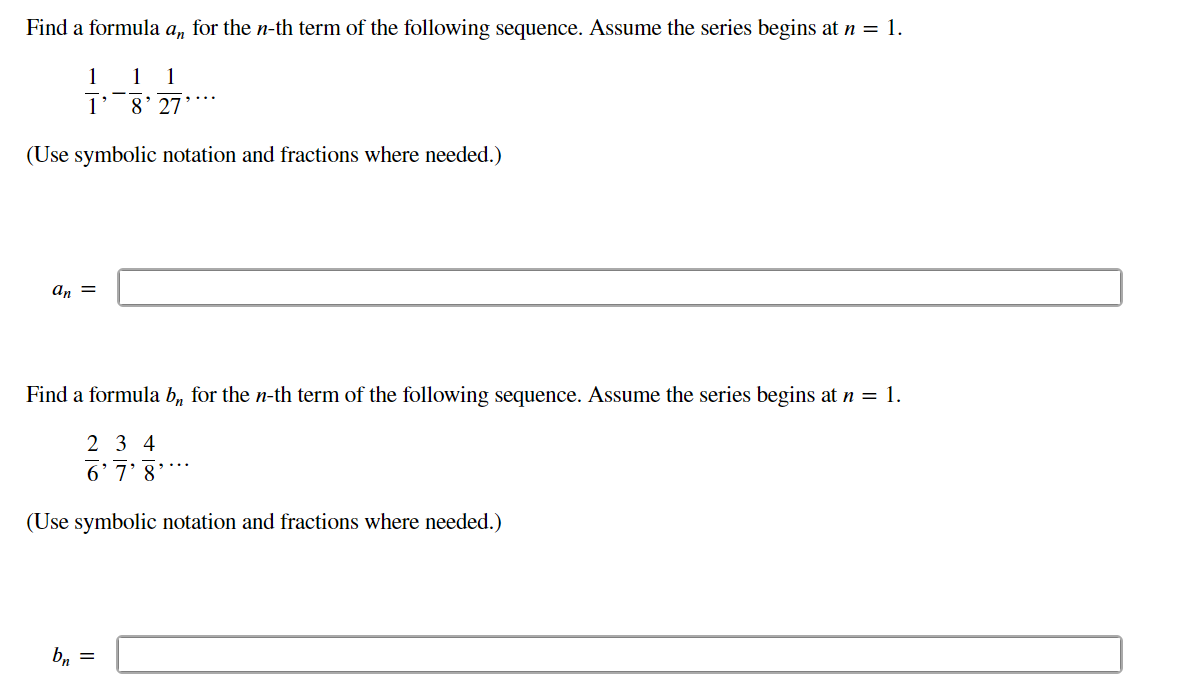 Solved Find a formula an for the n-th term of the following | Chegg.com