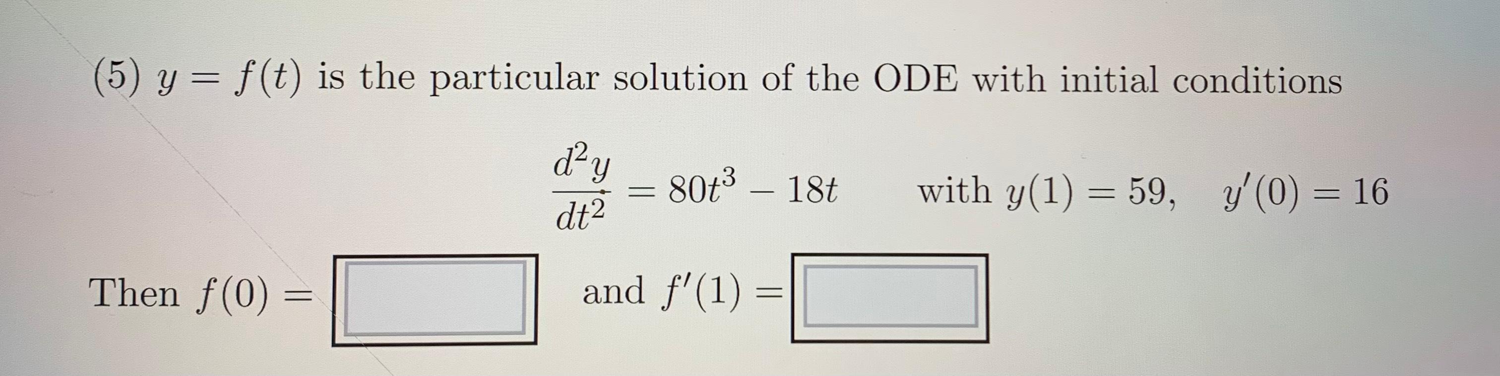 Solved (5) y=f(t) is the particular solution of the ODE with | Chegg.com