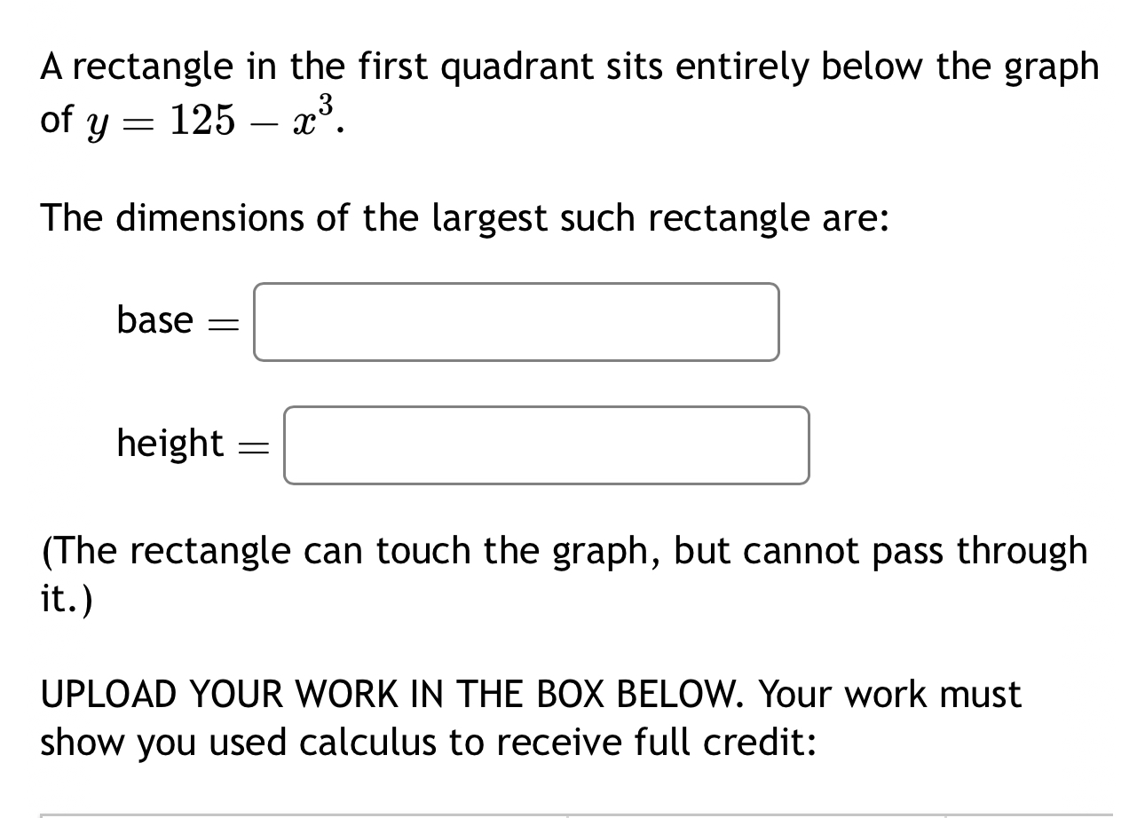 Solved A rectangle in the first quadrant sits entirely below | Chegg.com