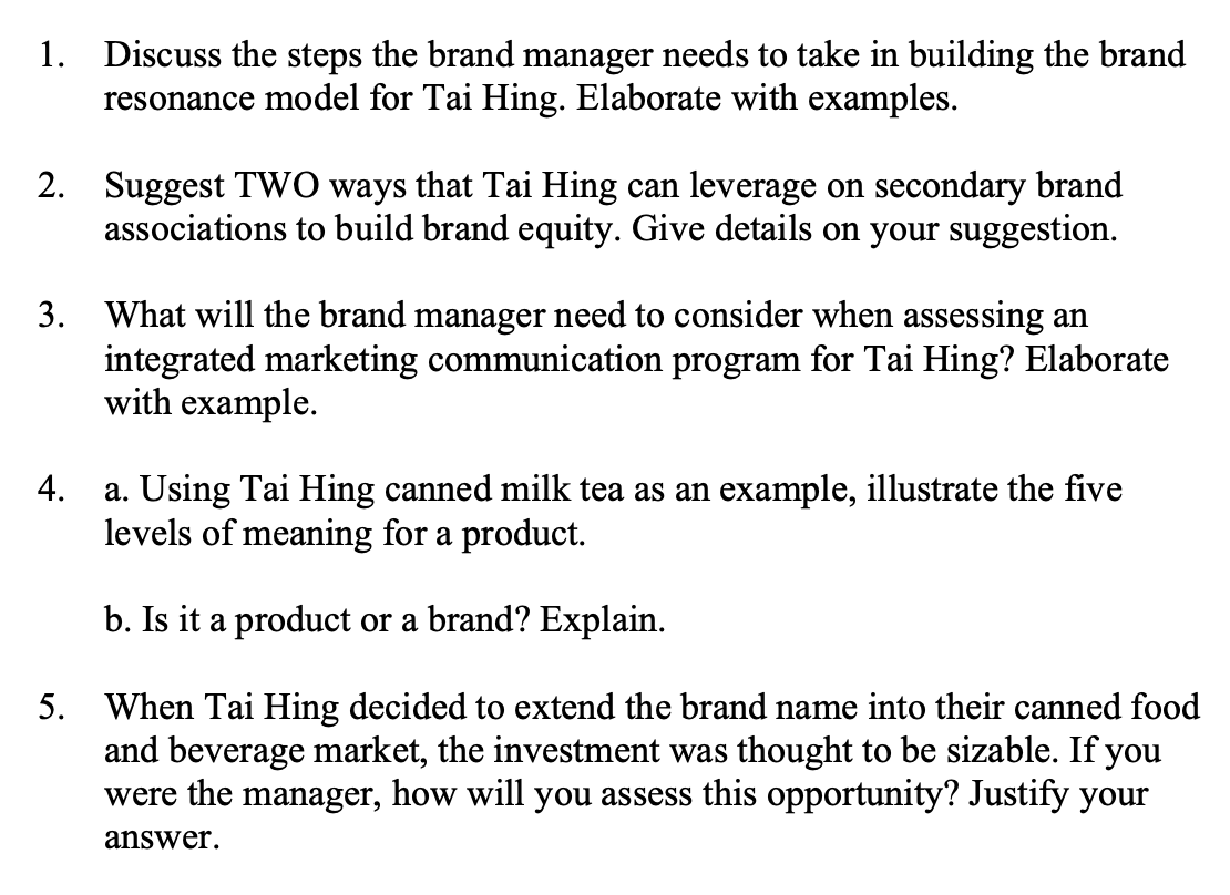 Solved Tai Hing Group Holdings Limited (“Tai Hing”), a | Chegg.com