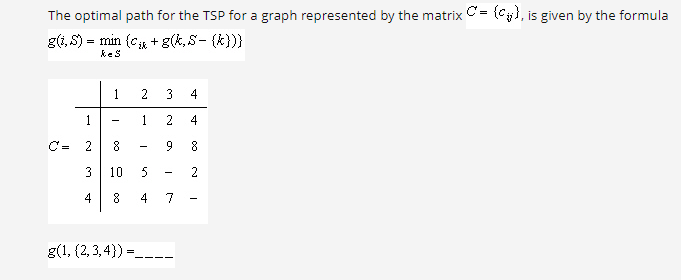 Solved The optimal path for the TSP for a graph represented | Chegg.com