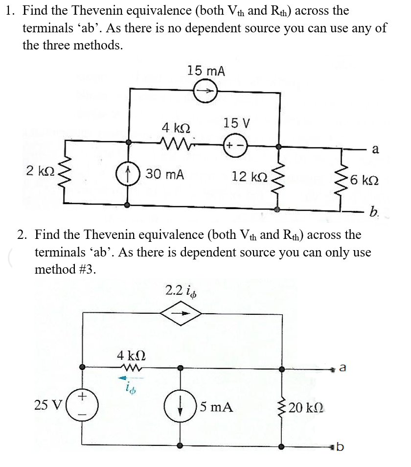 Solved 1. Find the Thevenin equivalence (both Vth and Rth) | Chegg.com