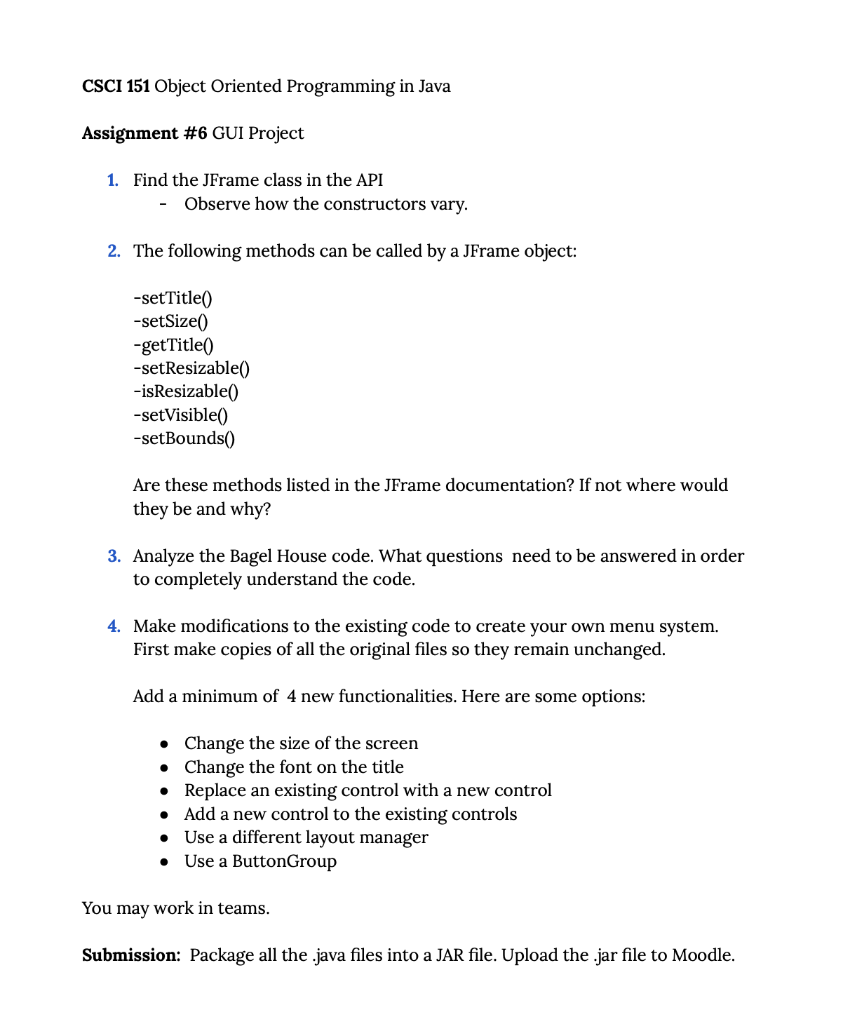 Solved CSCI 151 Object Oriented Programming in Java | Chegg.com