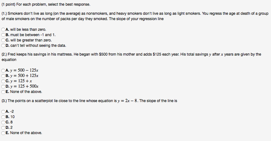 Solved (1 point) For each problem, select the best response | Chegg.com