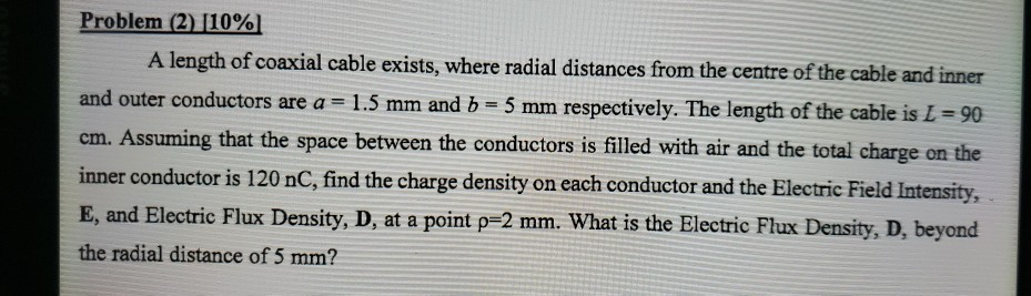 Solved Problem (2) 110% A length of coaxial cable exists, | Chegg.com