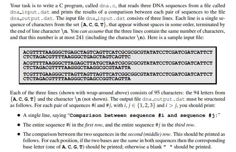 Your task is to write a C program, called dna.c, that | Chegg.com