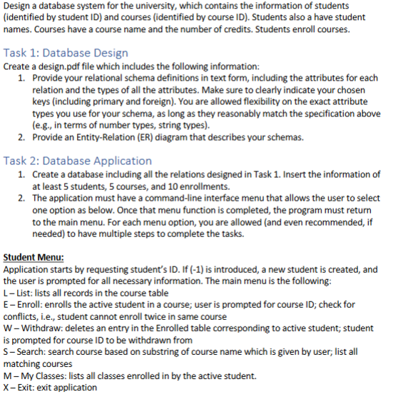 Design a database system for the university, which | Chegg.com