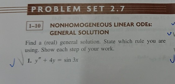Solved PROBLEM SET 2.7 1-10 NONHOMOGENEOUS LINEAR ODES: | Chegg.com