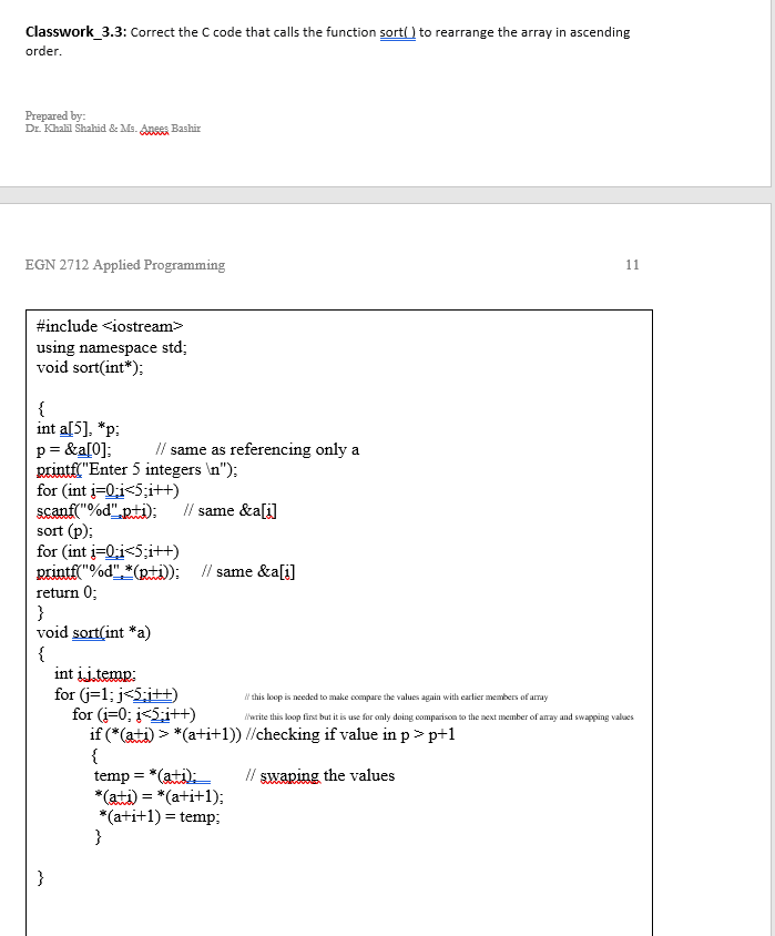 Classwork_3.3: Correct the C code that calls the | Chegg.com