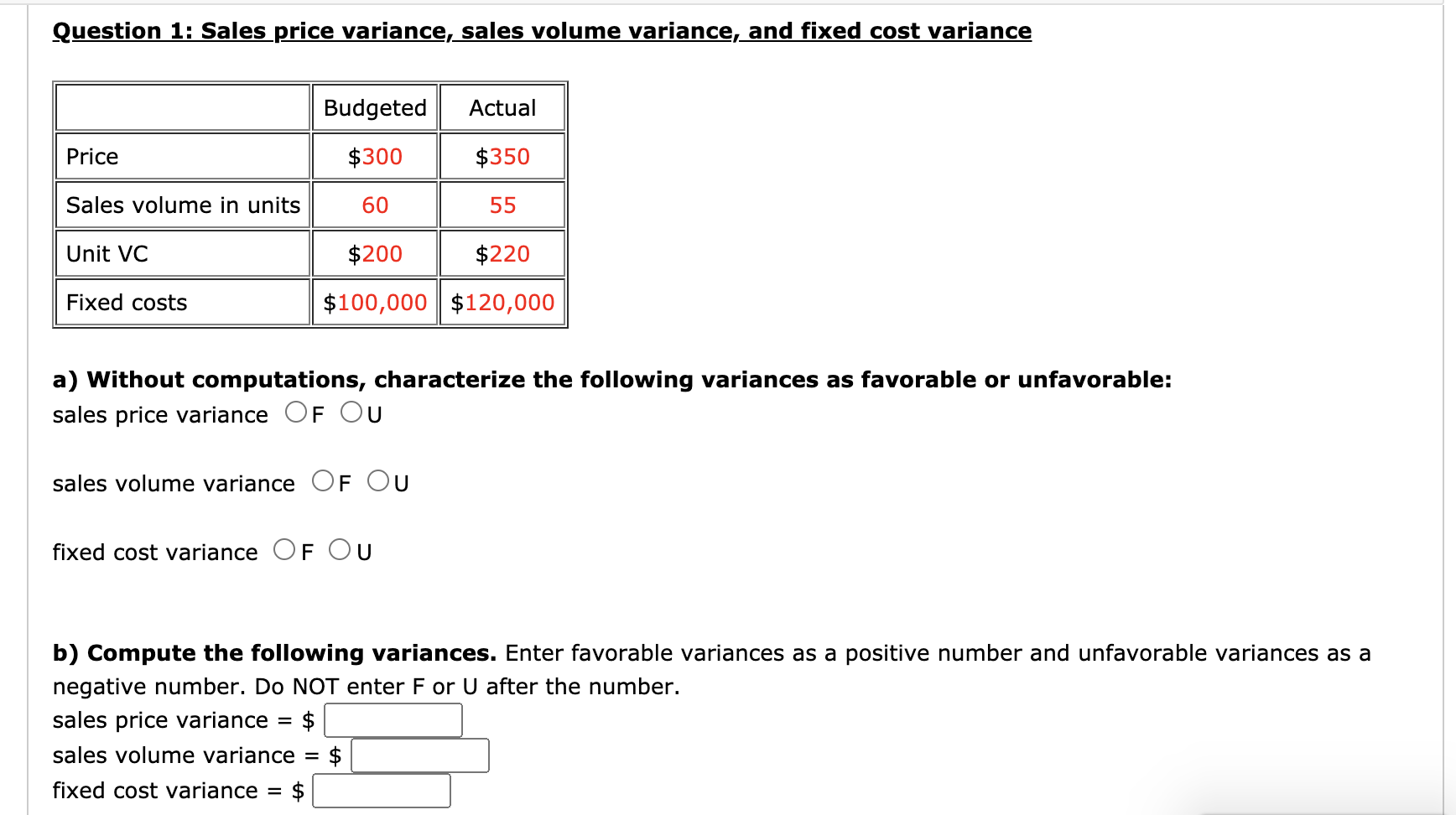 Solved Question 1: Sales price variance, sales volume | Chegg.com