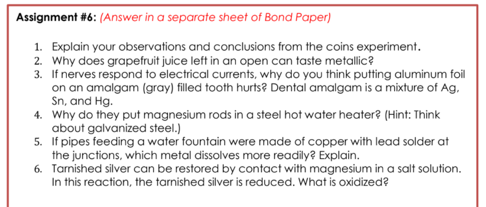 Solved Assignment #6: (Answer in a separate sheet of Bond | Chegg.com