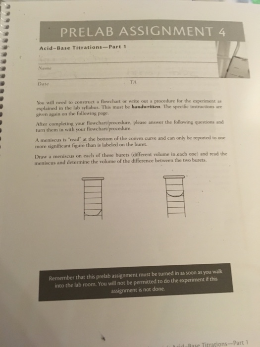 Solved PRELAB ASSIGNMENT 4 Acid-Base Titrations-Part 1 Name | Chegg.com