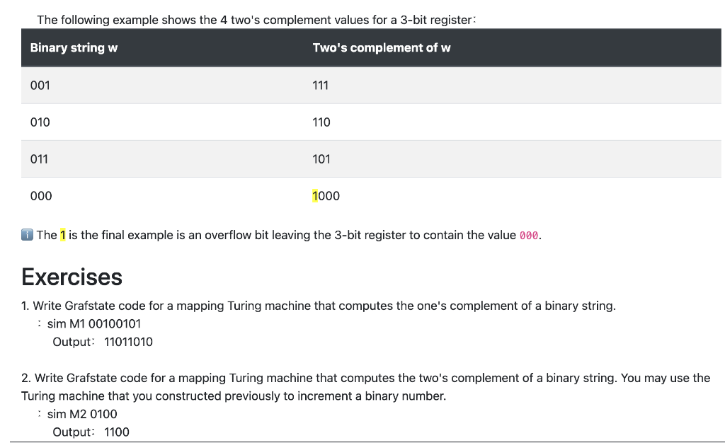 One's complement The one's complement of a binary | Chegg.com