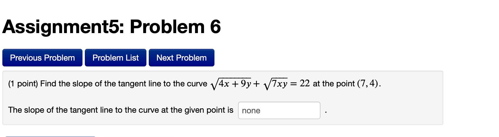 Solved Assignment5: Problem 6 Previous Problem Problem List | Chegg.com