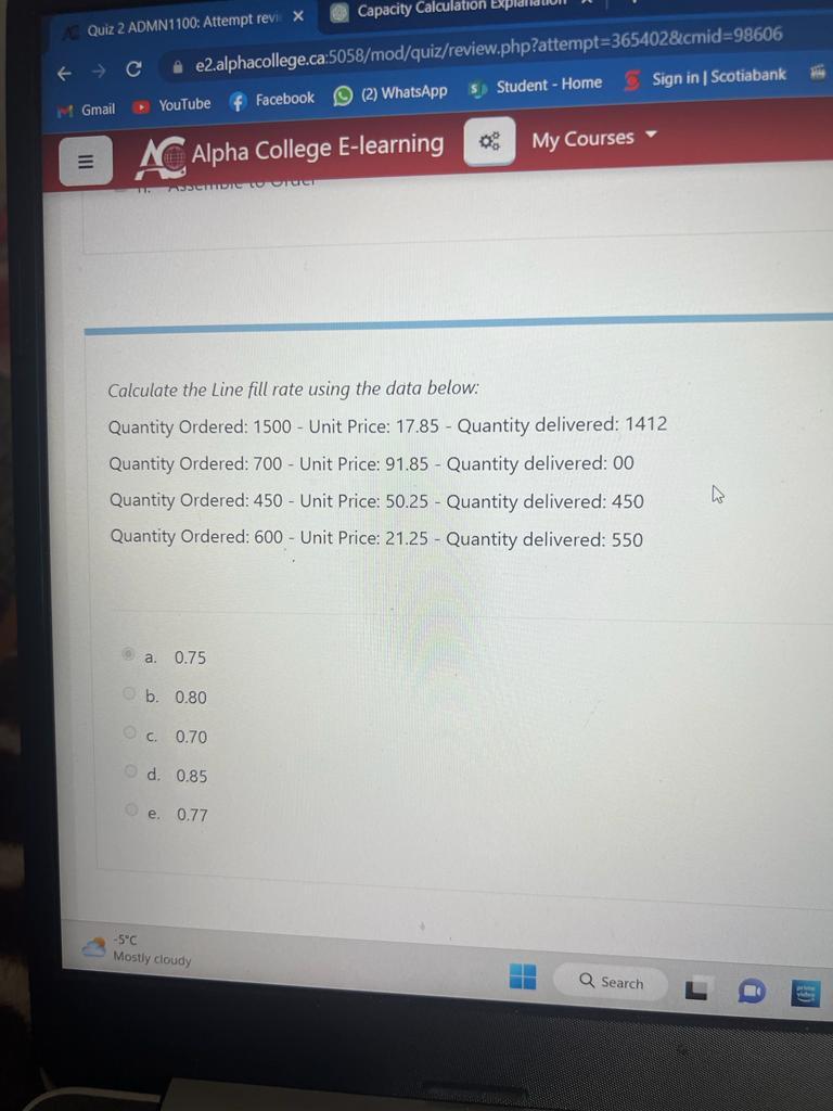 Solved Calculate the Line fill rate using the data below: | Chegg.com
