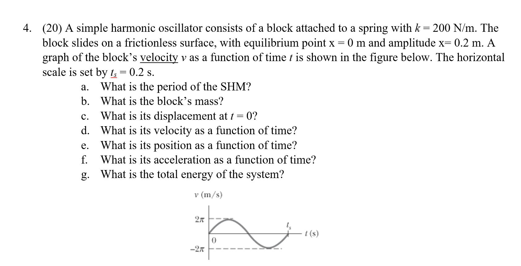 Solved a. 4. (20) A simple harmonic oscillator consists of a | Chegg.com