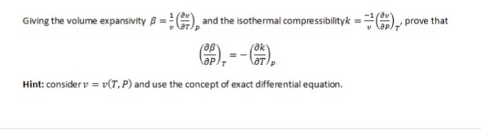 Solved Giving the volume expansivity beta = 1/v(partial | Chegg.com