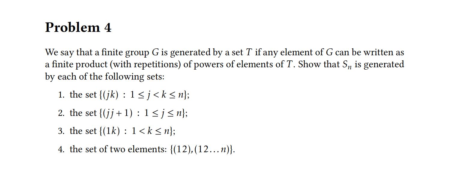 Solved We say that a finite group G is generated by a set T | Chegg.com